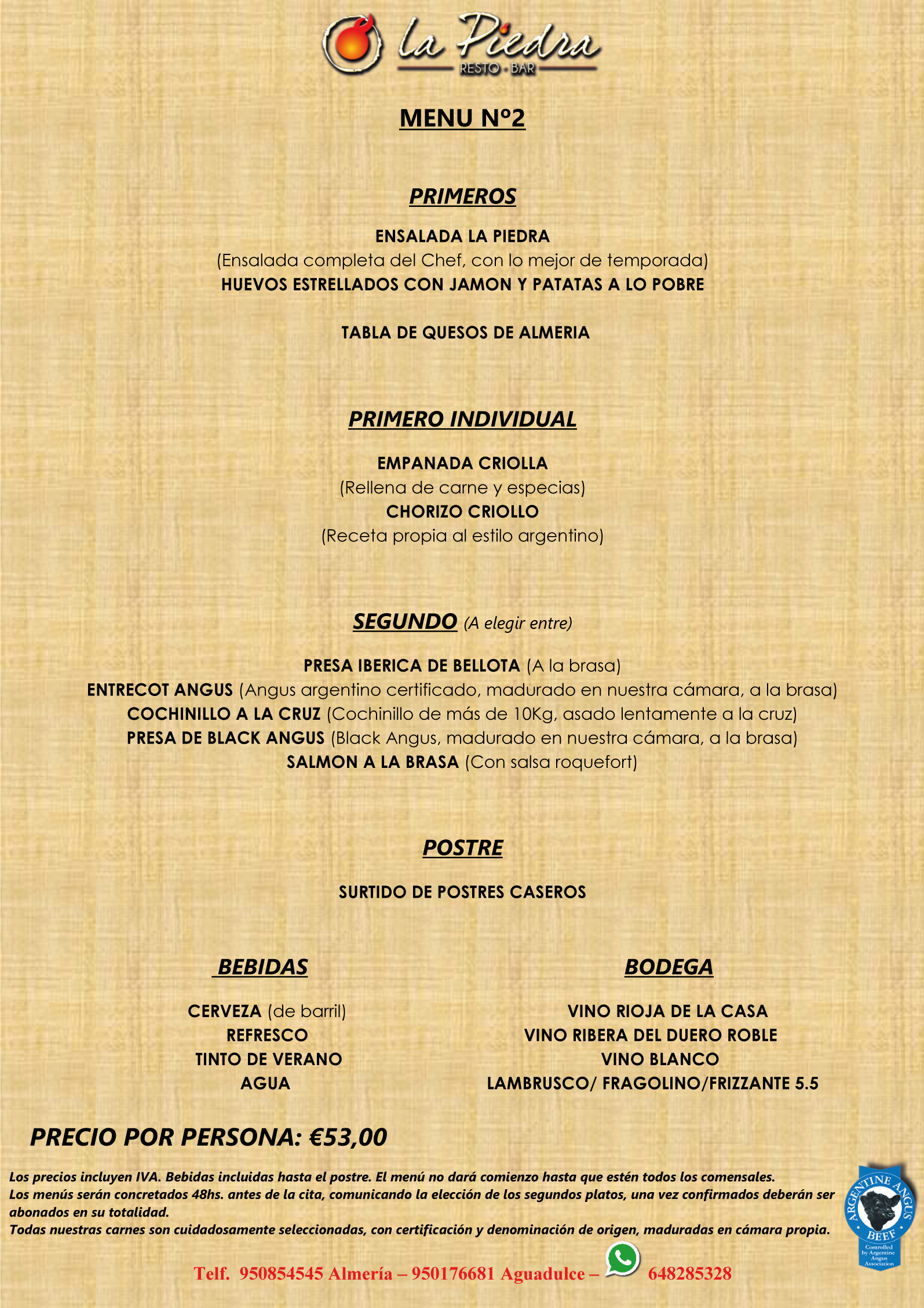 Menú Eventos – La Piedra Resto – Bar